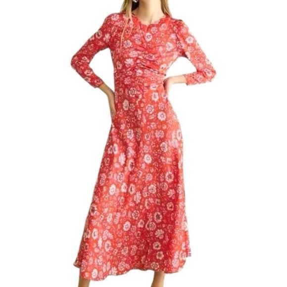 J. Crew | Dresses | J Crew Poppy Fields Featherweight Satin Midi Dress ...